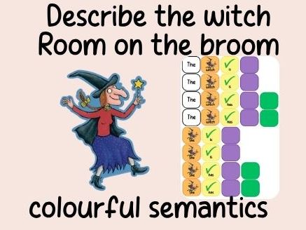 Room on the broom- witch description- colourful semantics | Teaching ...