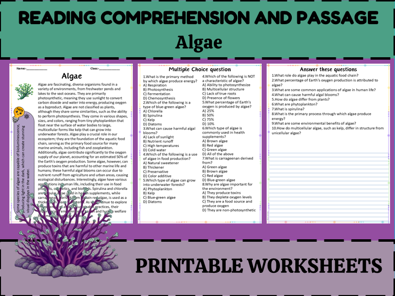 Explore Algae: Engaging Reading Passage and Thought-Provoking Questions ...