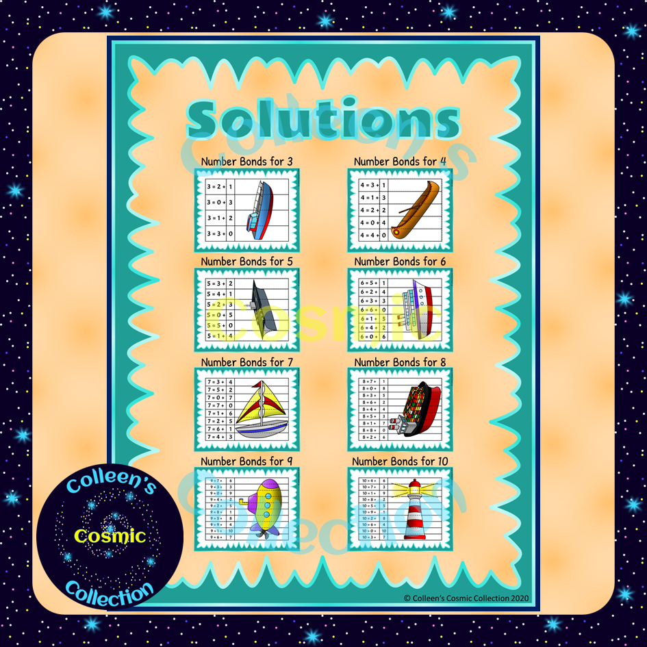 Number Bonds Self-Checking Cut and Paste Strip Puzzles for number 3-10 ...
