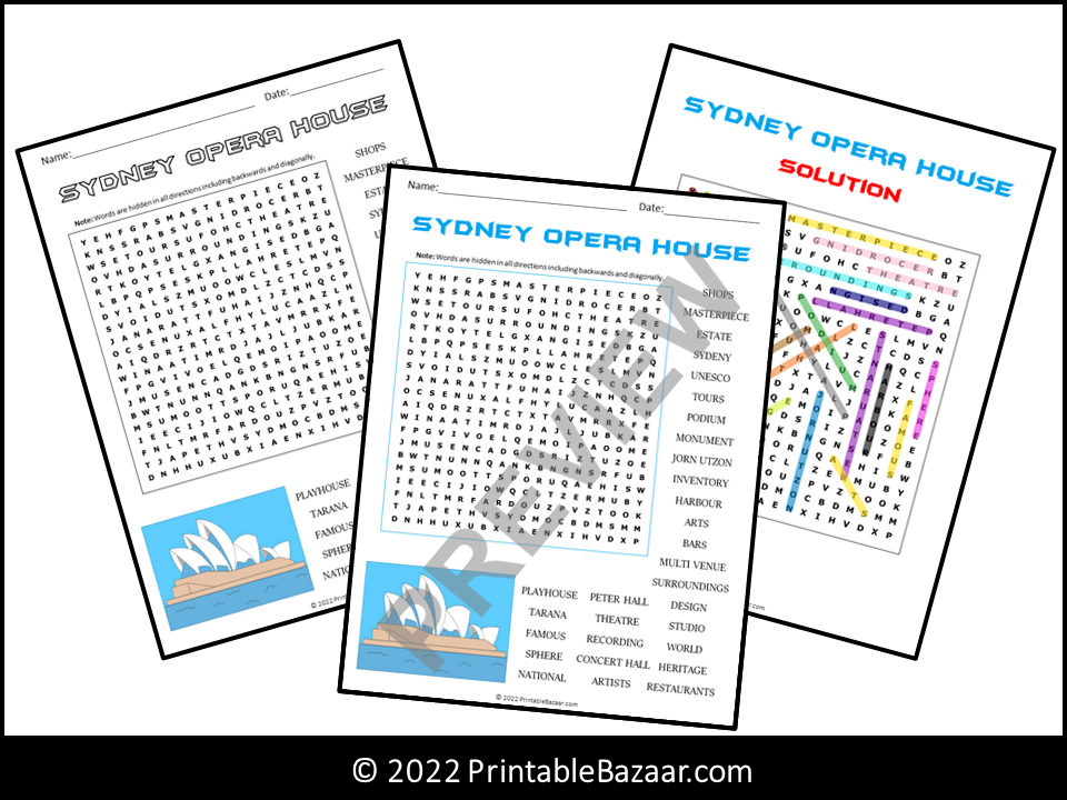 Sydney Opera House Word Search Puzzle | Teaching Resources