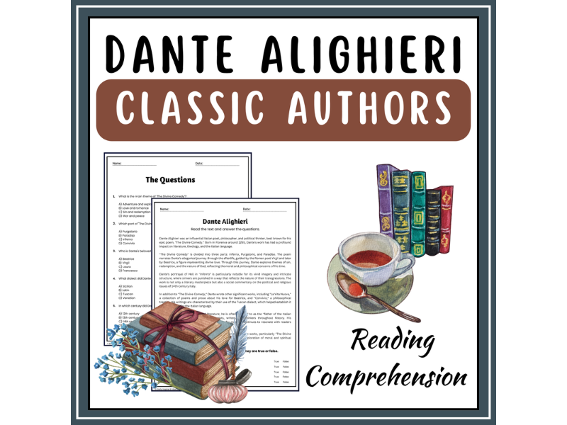 Dante Alighieri Reading Comprehension Passages & Questions Worksheets ...