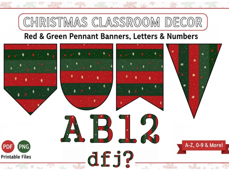 Red & Green Christmas Bulletin Board Letters, Pennant Banners ...