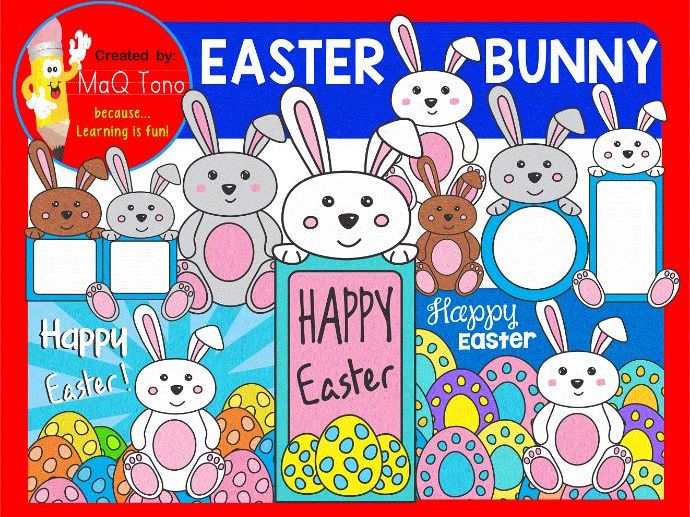 EASTER BUNNY CLIPART SET - POSTERS - FRAMES - TOPPERS | Teaching Resources