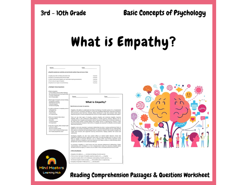 What is Empathy? Reading Comprehension Passages & Questions Worksheets ...