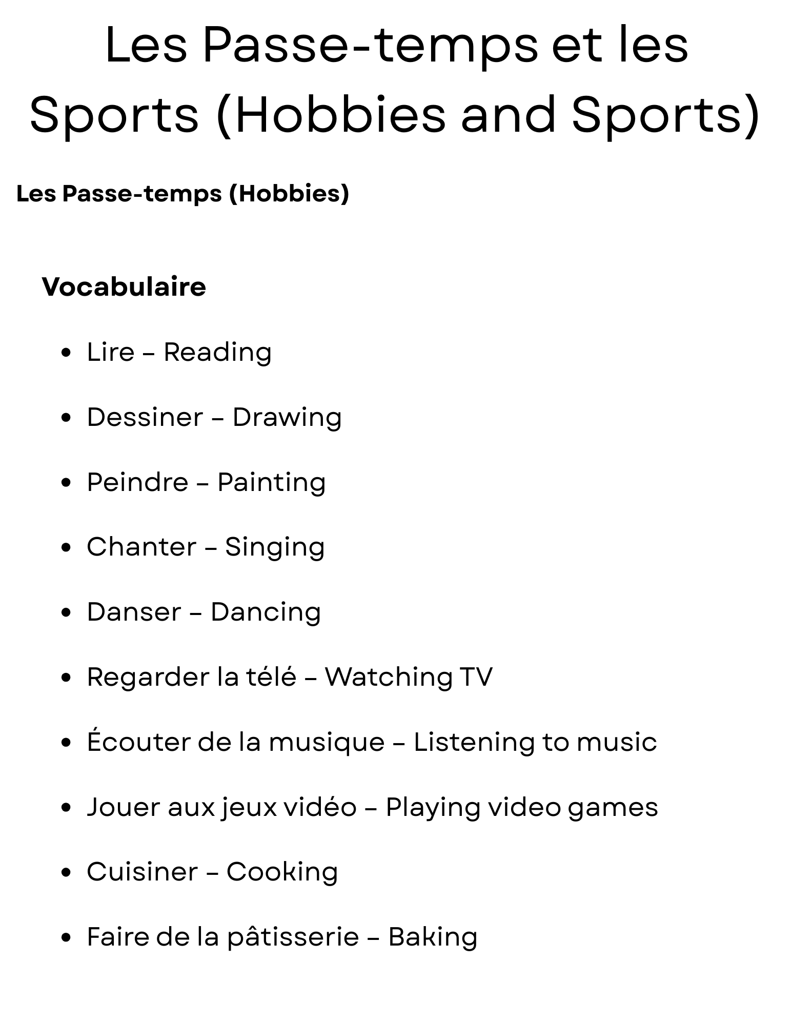 Les Passe-temps et les Sports - Hobbies and Sport in French | Teaching ...