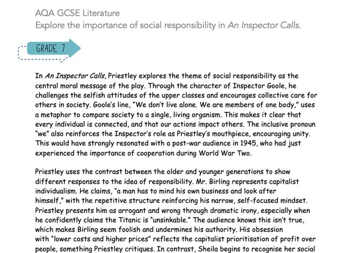 An Inspector Calls example essays for AQA GCSE Literature | Teaching Resources