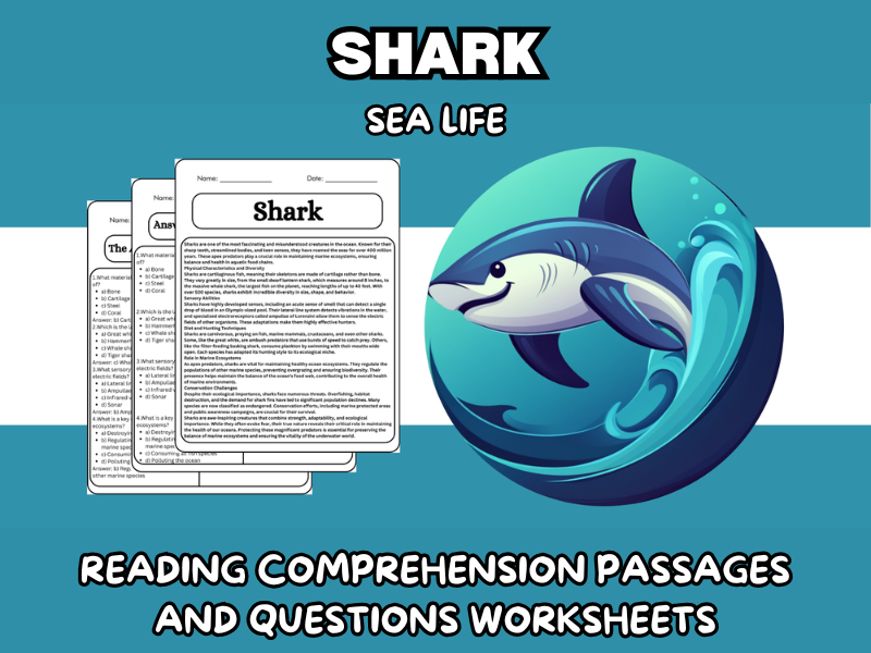 Shark - Sea Life Reading Comprehension Passages & Questions Worksheets ...