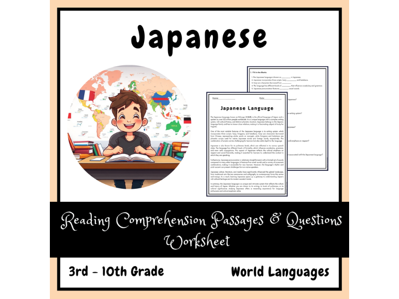 Japanese Language Reading Comprehension Passages & Questions Worksheets ...