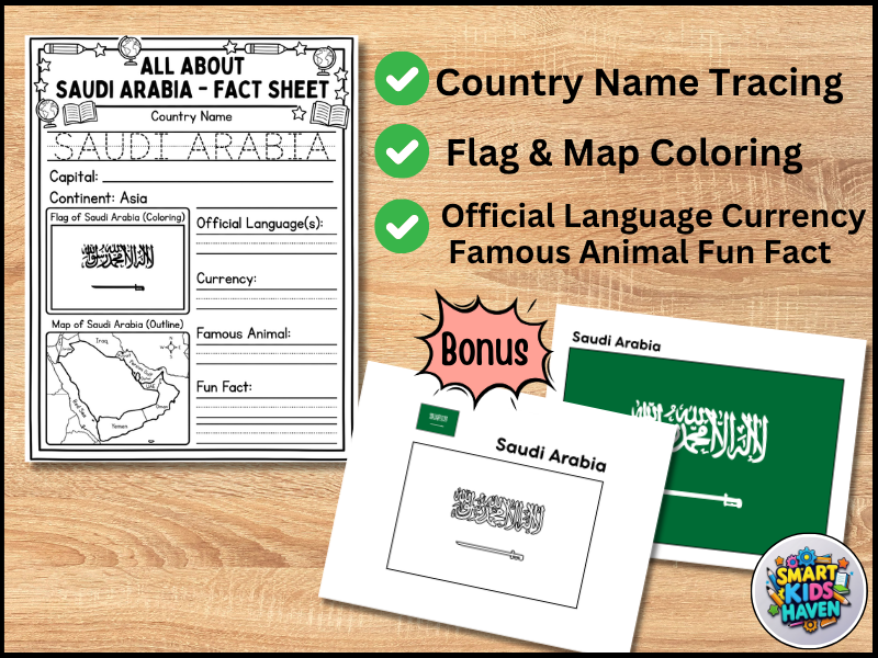 Saudi Arabia Map and Flag Country Study Research Project Worksheet ...