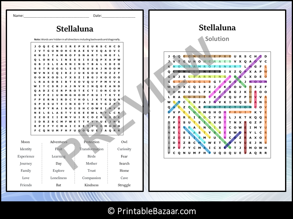 Stellaluna Word Search Puzzle Worksheet Activity | Teaching Resources