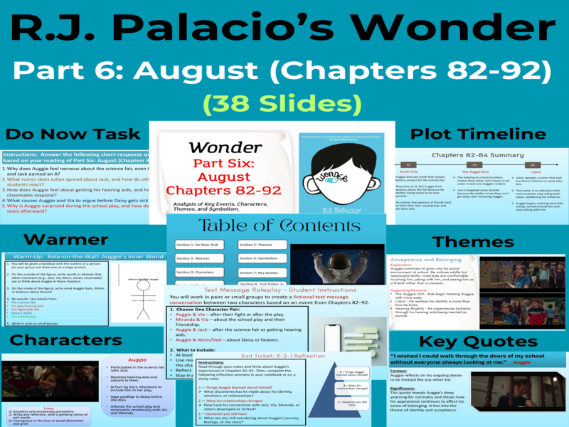Wonder by R.J. Palacio Part 6: August (Chapters 82-92) PPT Summary ...
