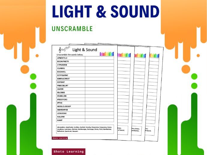 LIGHT AND SOUND SCIENCE ACTIVITY - BUNDLE WORD FIND SCRAMBLE WORDS ...