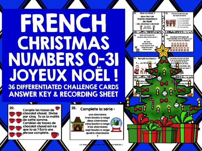 FRENCH CHRISTMAS NUMBERS 0-31 CHALLENGE CARDS | Teaching Resources