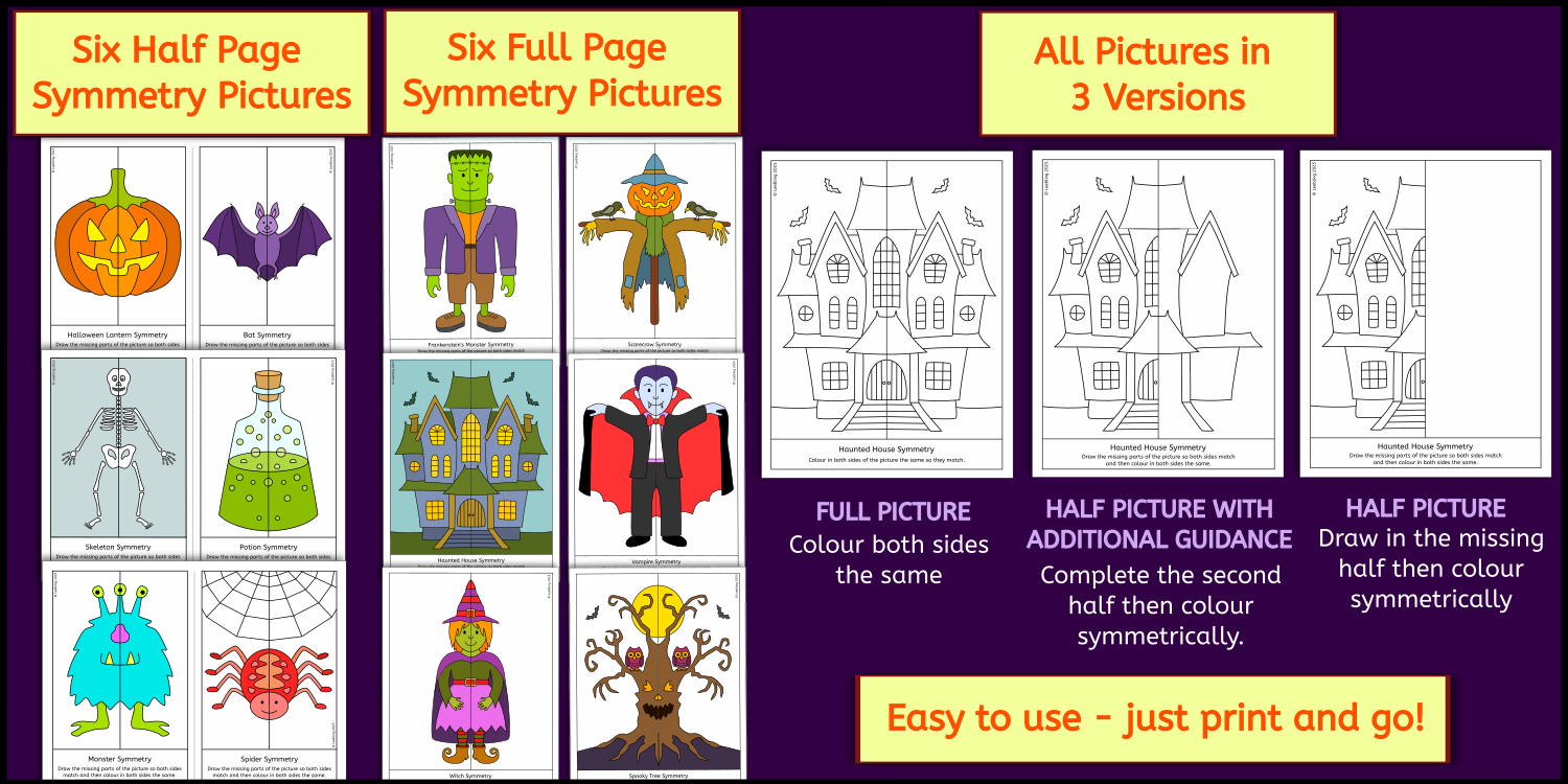 Halloween Symmetry Worksheets, Maths and Art Activity | Teaching Resources