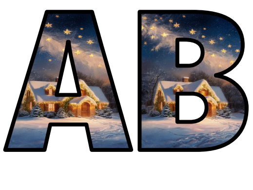 Christmas Cottage Wintry Night Lettering Set Display Title Letters ...