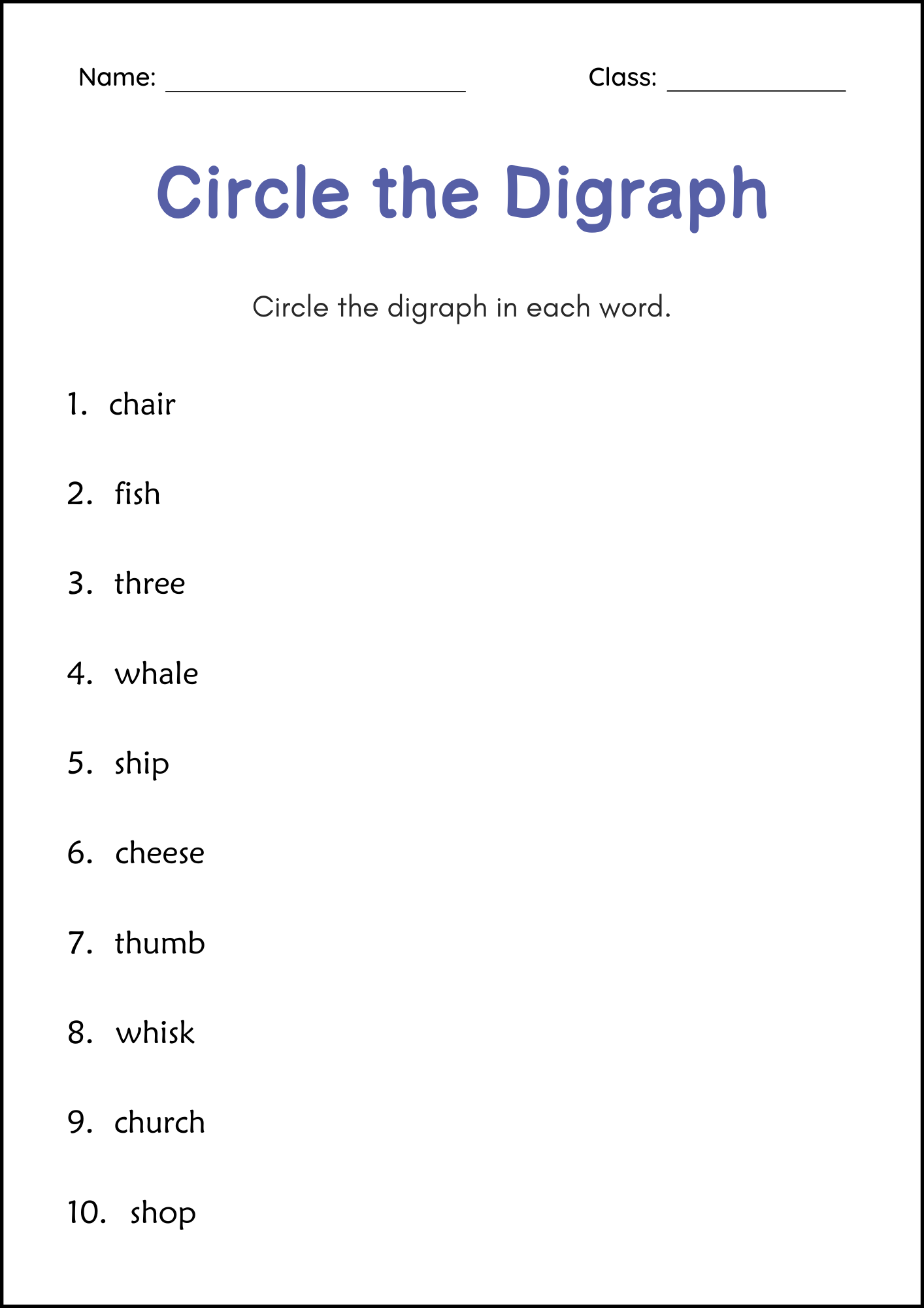CH, SH, TH, WH Consonant Digraphs worksheets - Beginning and Ending ...