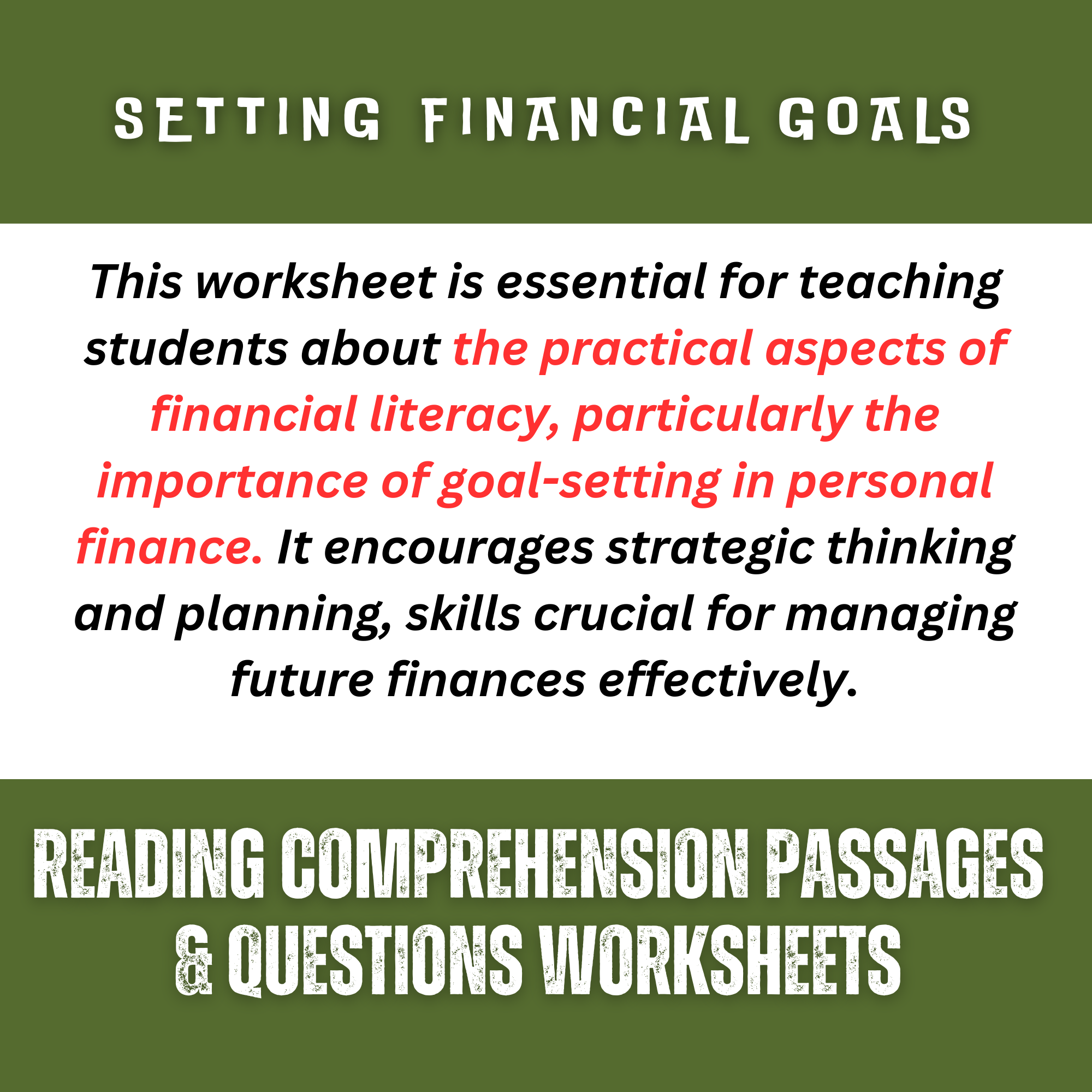 Setting Financial Goals - Economics Reading Worksheet | Teaching Resources