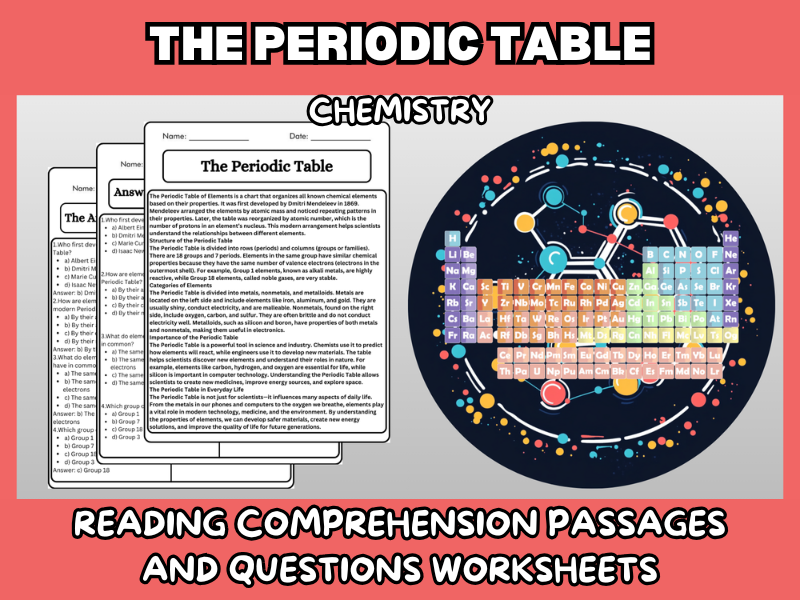 The Periodic Table - Chemistry Reading Comprehension Passages & Questions Worksheets | Teaching ...