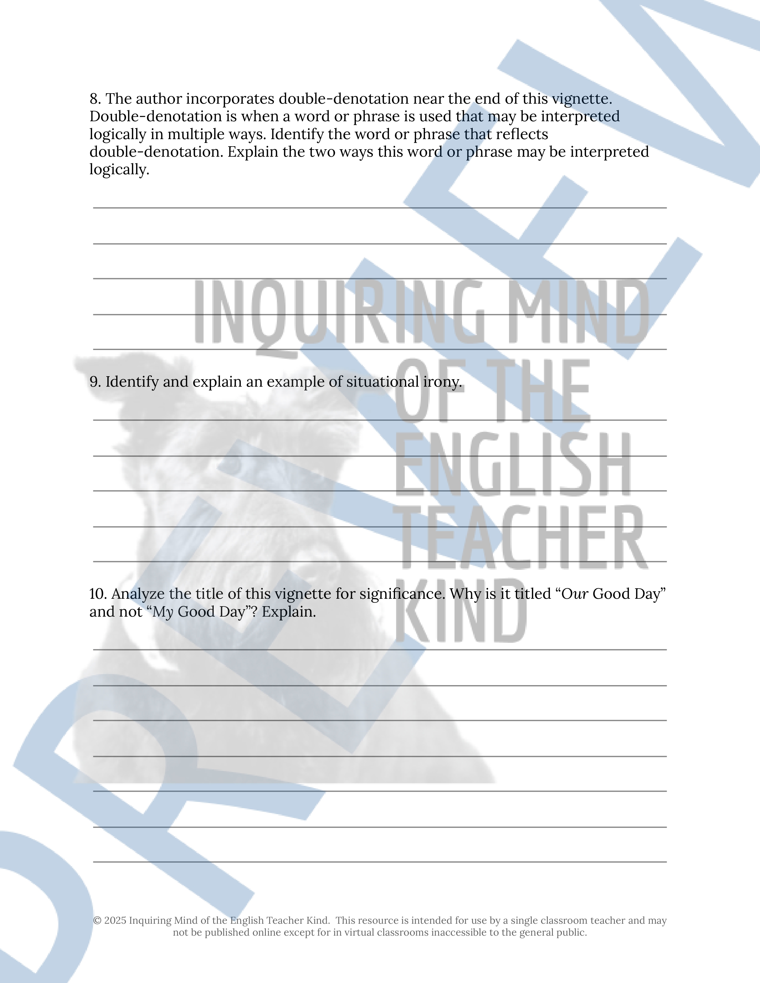 House on Mango Street Close Reading Analysis Worksheet | Our Good Day ...