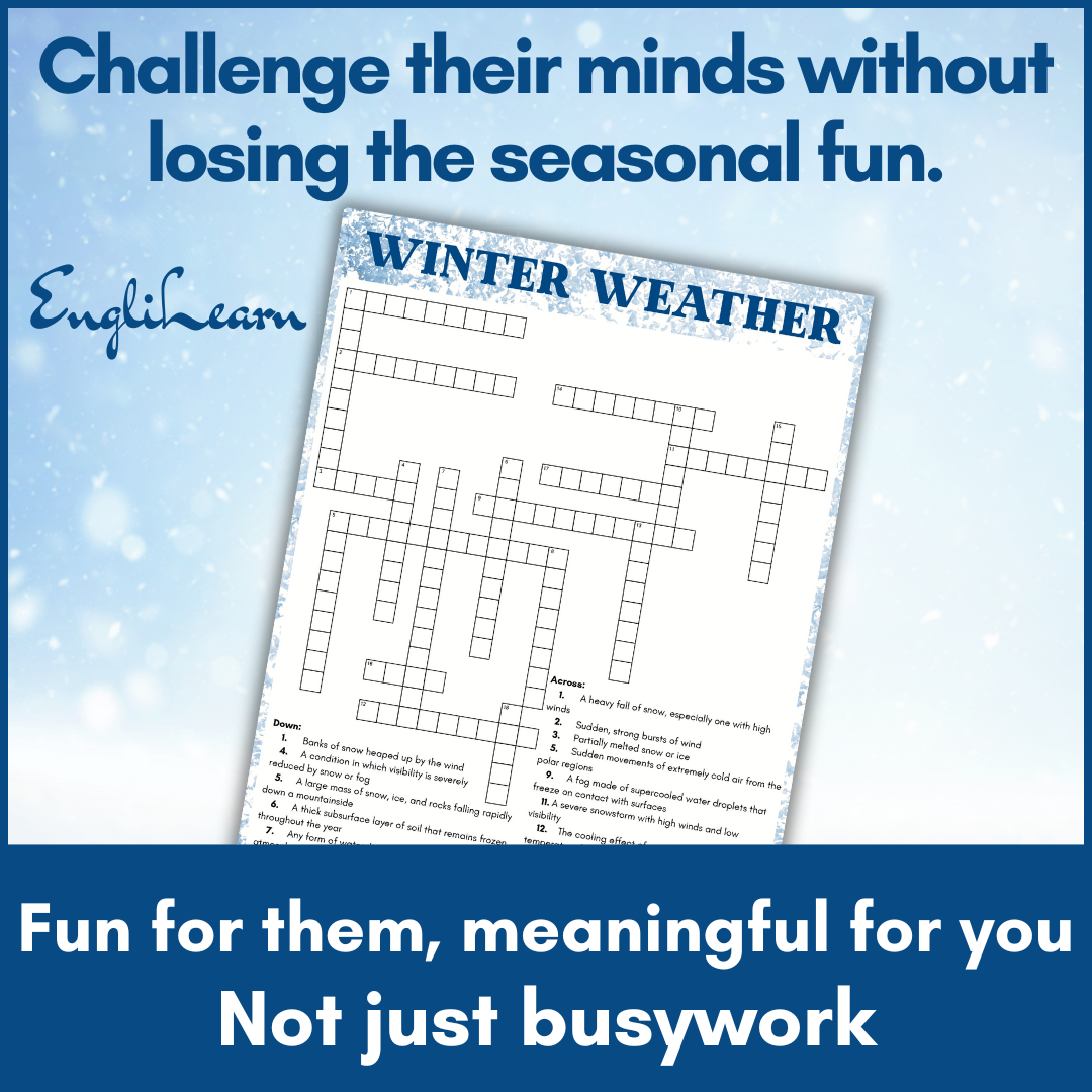 Winter Vocabulary Crossword Puzzles – No-Prep Activity for Secondary ...