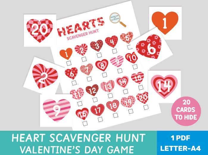 Heart Scavenger Hunt - Valentine’s Day Game | Teaching Resources