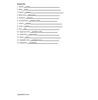 Food Quality and Palatability Word Scramble | Teaching Resources