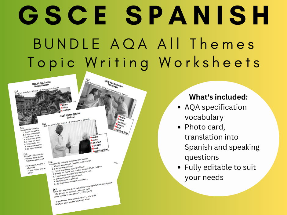 GCSE Spanish (AQA) Writing Worksheets BUNDLE | Teaching Resources