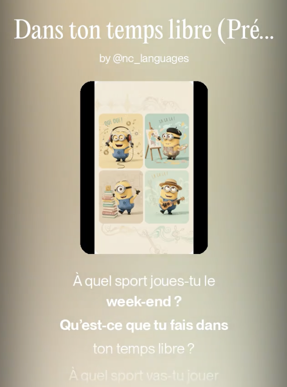 012. FRENCH SONG Year 7. Unit 12: Dans ton temps libre (Présent & Futur ...