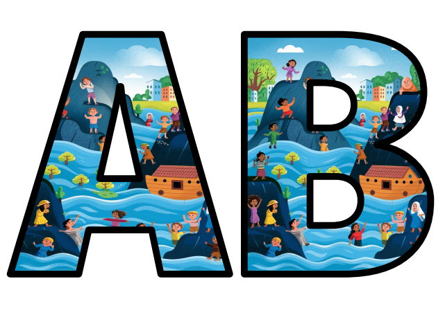 Bible Story A floodwaters rising Noah’s ark Lettering Set Display Title ...