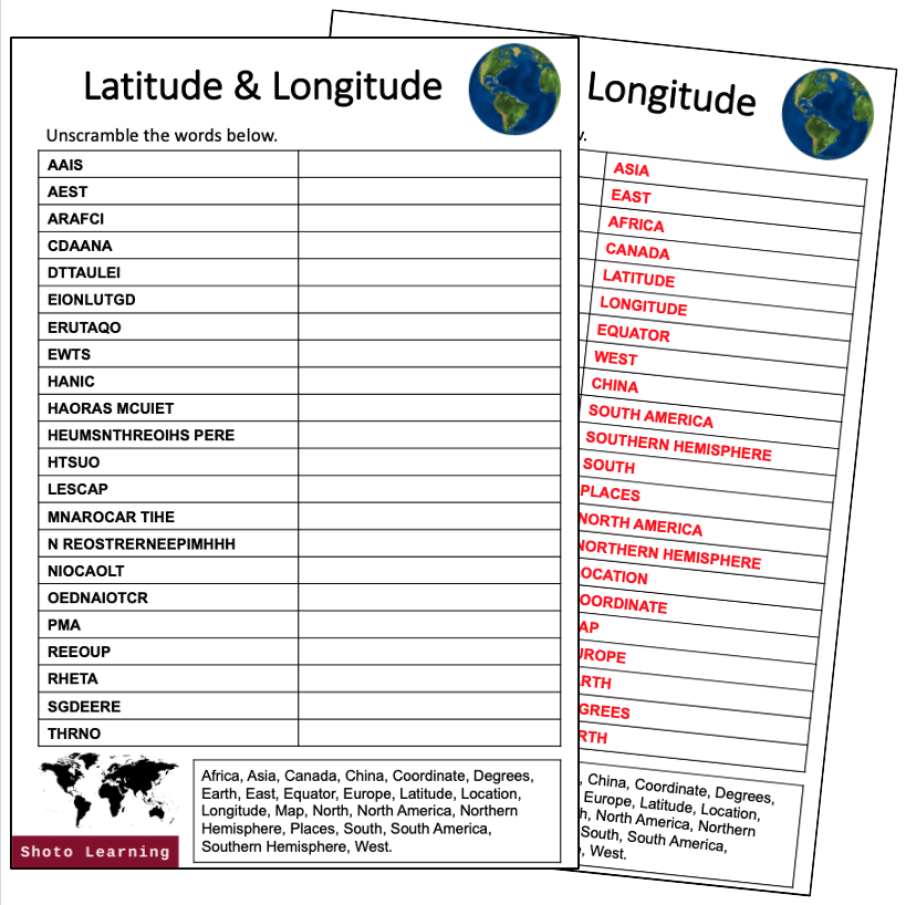 LATITUDE AND LONGITUDE SCIENCE ACTIVITY - BUNDLE WORD FIND UNSCRAMBLE ...