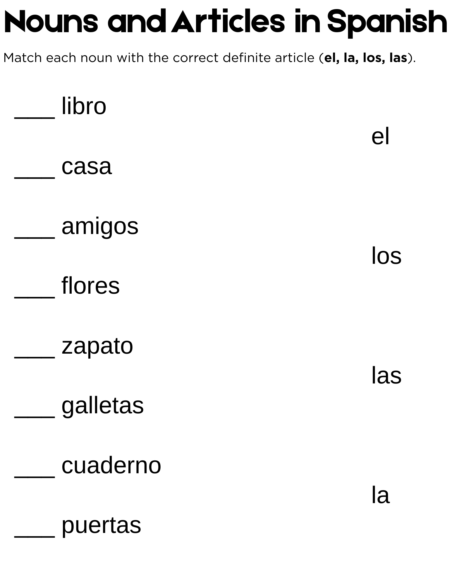 nouns and articles in spanish worksheet answers | Teaching Resources