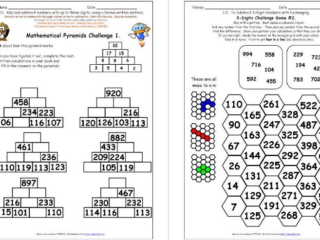 Y3 Add And Subtract 3 digit Numbers Crossing 10 100 With Exchange Free 