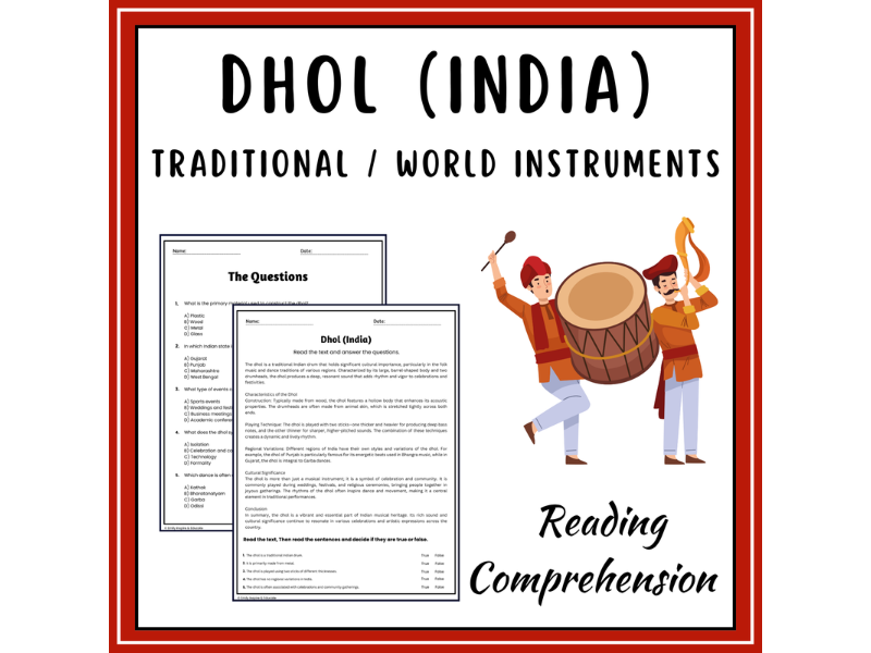 Dhol (India) Reading Comprehension Passages & Questions Worksheets ...