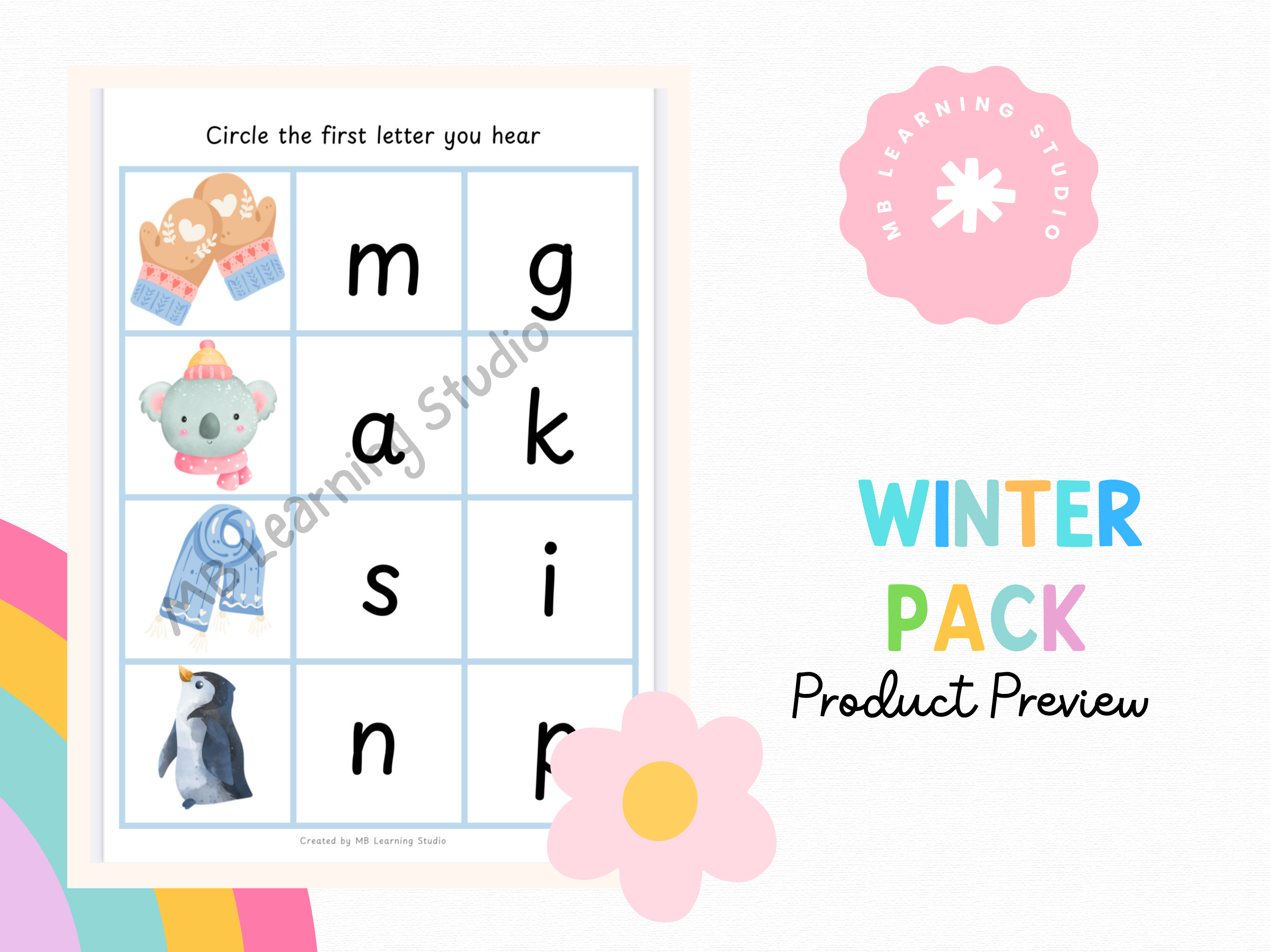 Winter Initial Sound Circling Activity – Phonics Worksheet for EYFS ...