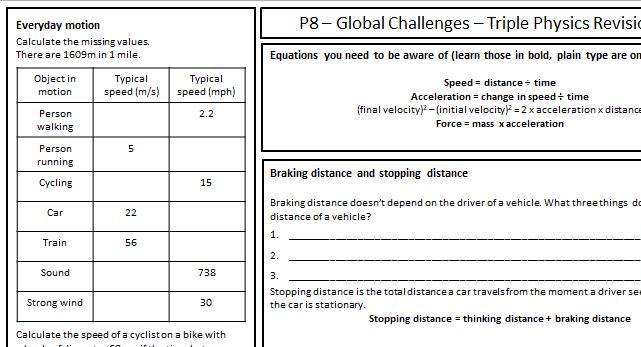 OCR Gateway GCSE Physics P8 Revision mat | Teaching Resources