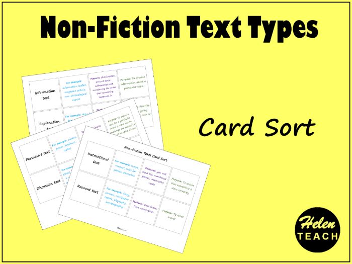 Non Fiction Text Types Card Sort Teaching Resources