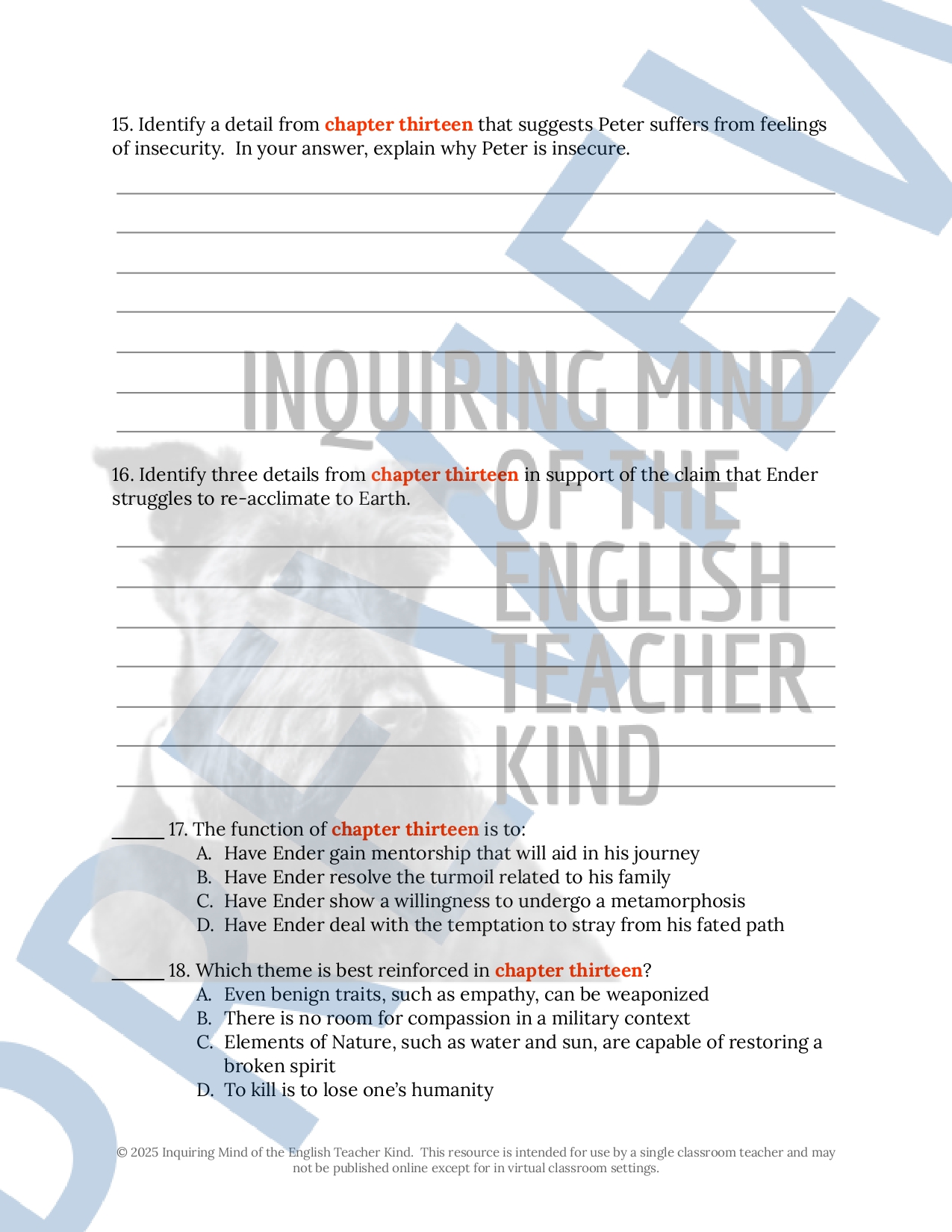 Ender's Game Chapters 11, 12, and 13 Close Reading Analysis Worksheet ...