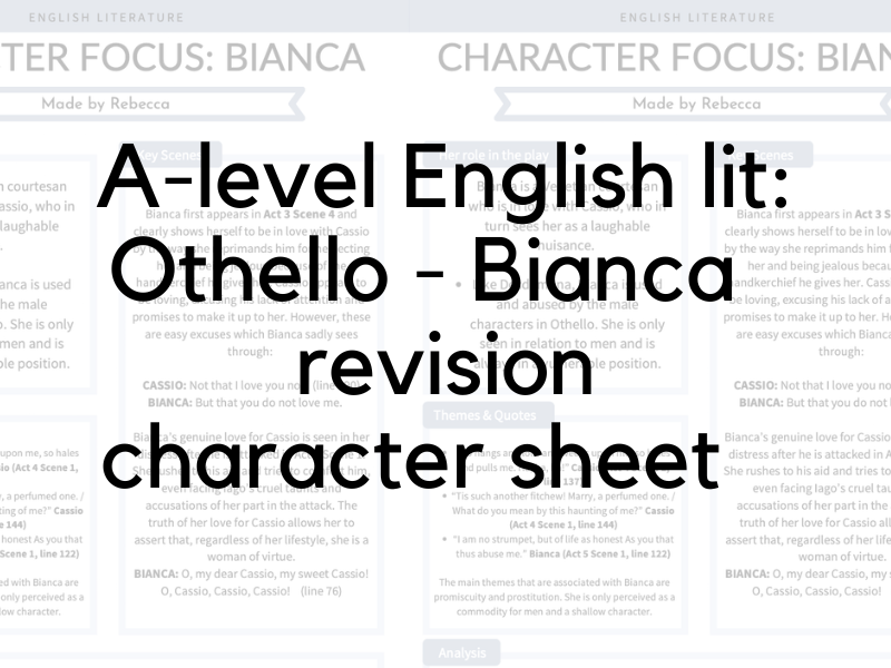 A LEVEL ENGLISH LIT Paper 1 Love Through The Ages Othello Bianca A LEVEL ENGLISH LIT Paper 1 Love Through The Ages Othello Bianca