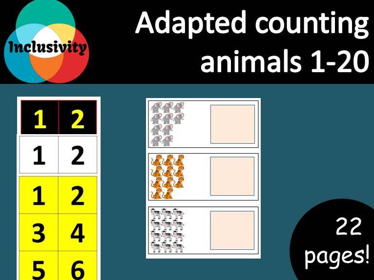 Adapted special needs Maths workstation counting numbers 1-20 animals ...