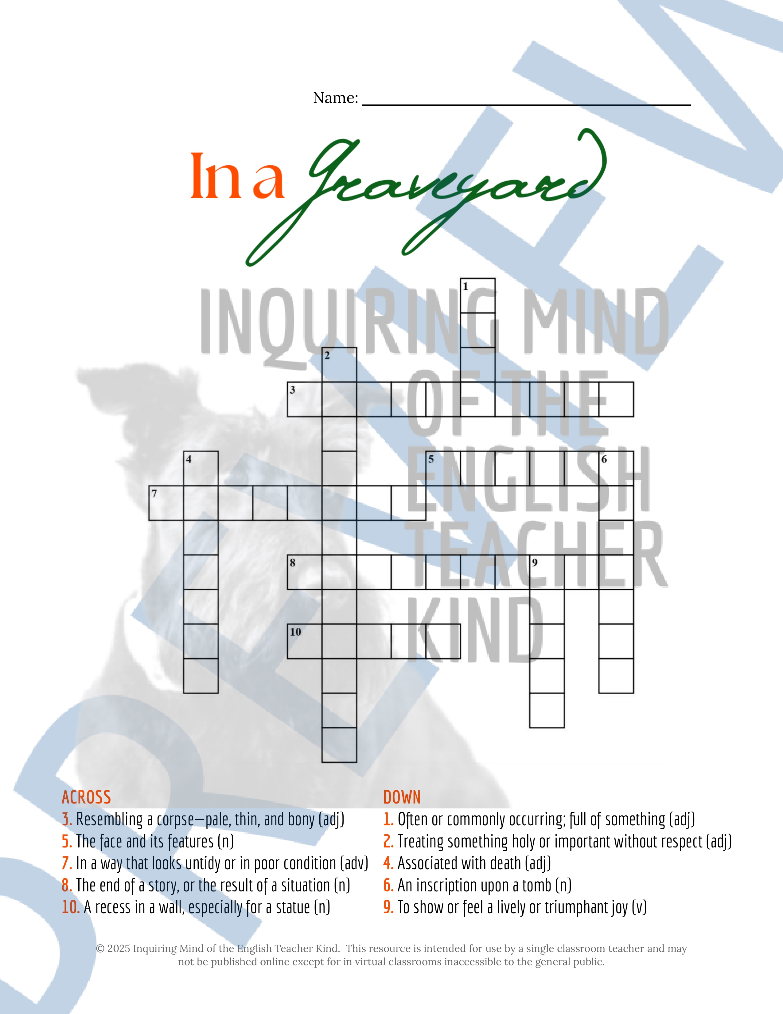 "In a Graveyard" by Eando Binder Vocabulary Games | Paranormal Fiction ...