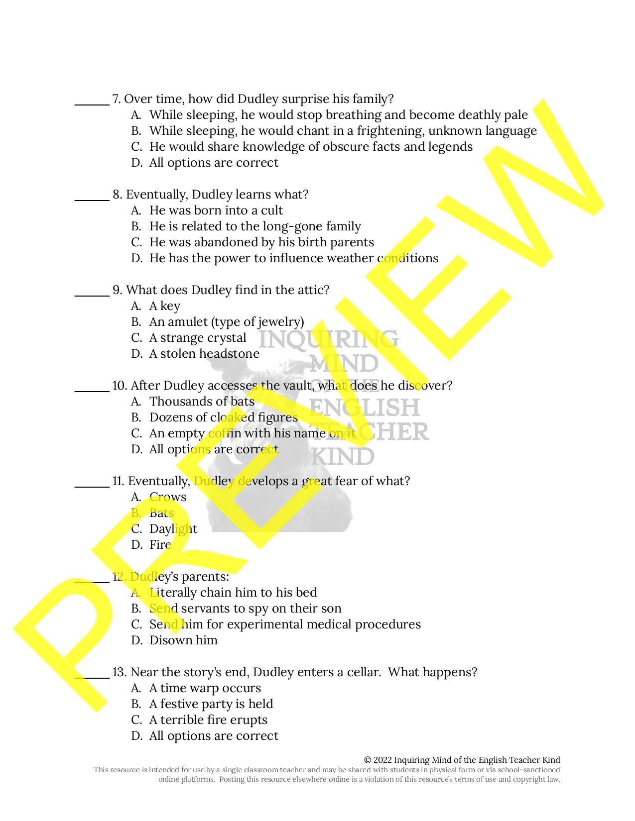 "The Tomb" by H.P. Lovecraft Quiz and Answer Key | Teaching Resources