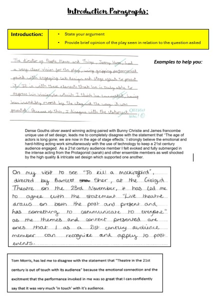 Edexcel A Level Drama Comp 3 Written Exam Section A Live Theatre ...