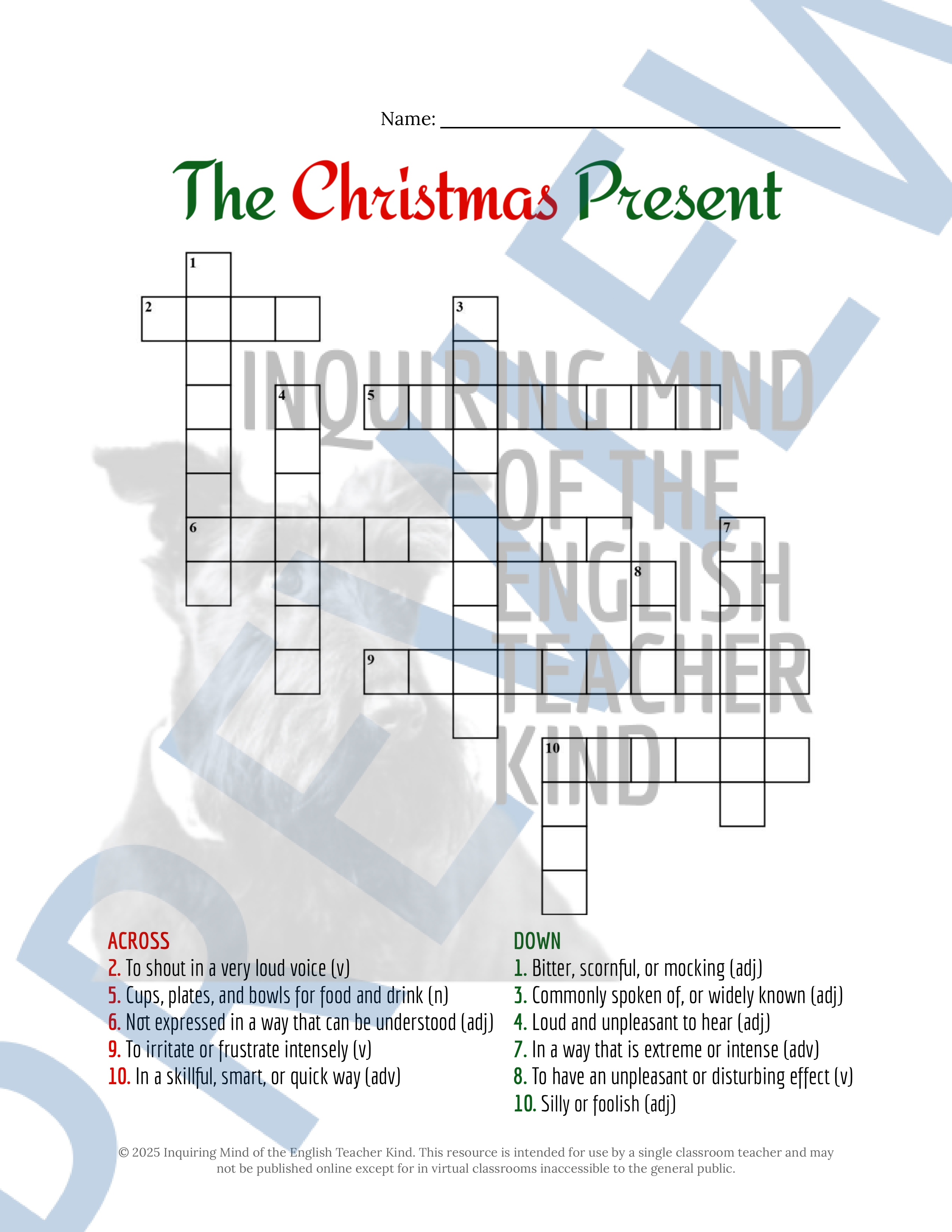 "The Christmas Present" by Richmal Crompton Vocabulary Activities ...