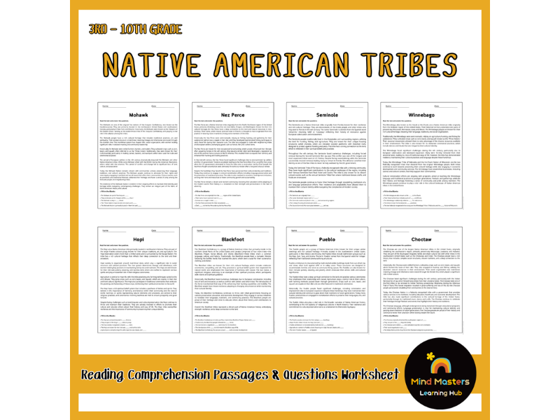 Native American Tribes Reading Comprehension Passages & Questions ...