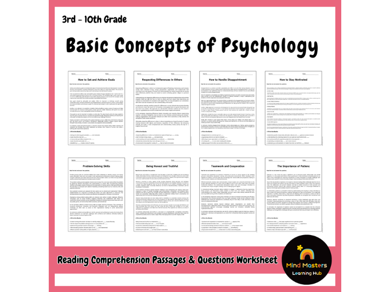 Basic Concepts of Psychology Reading Comprehension Passages & Questions ...