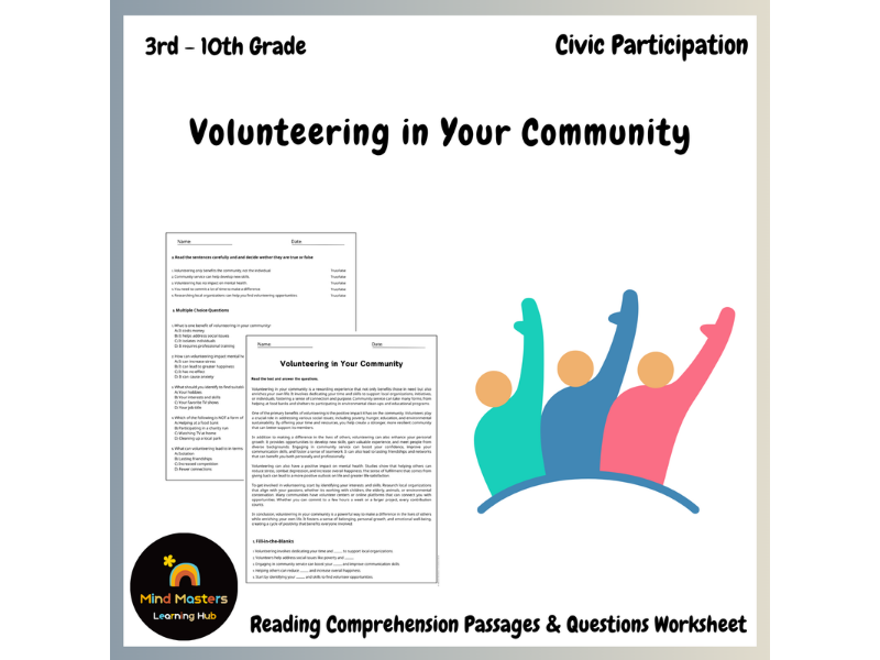 Volunteering in Your Community Reading Comprehension Passages ...