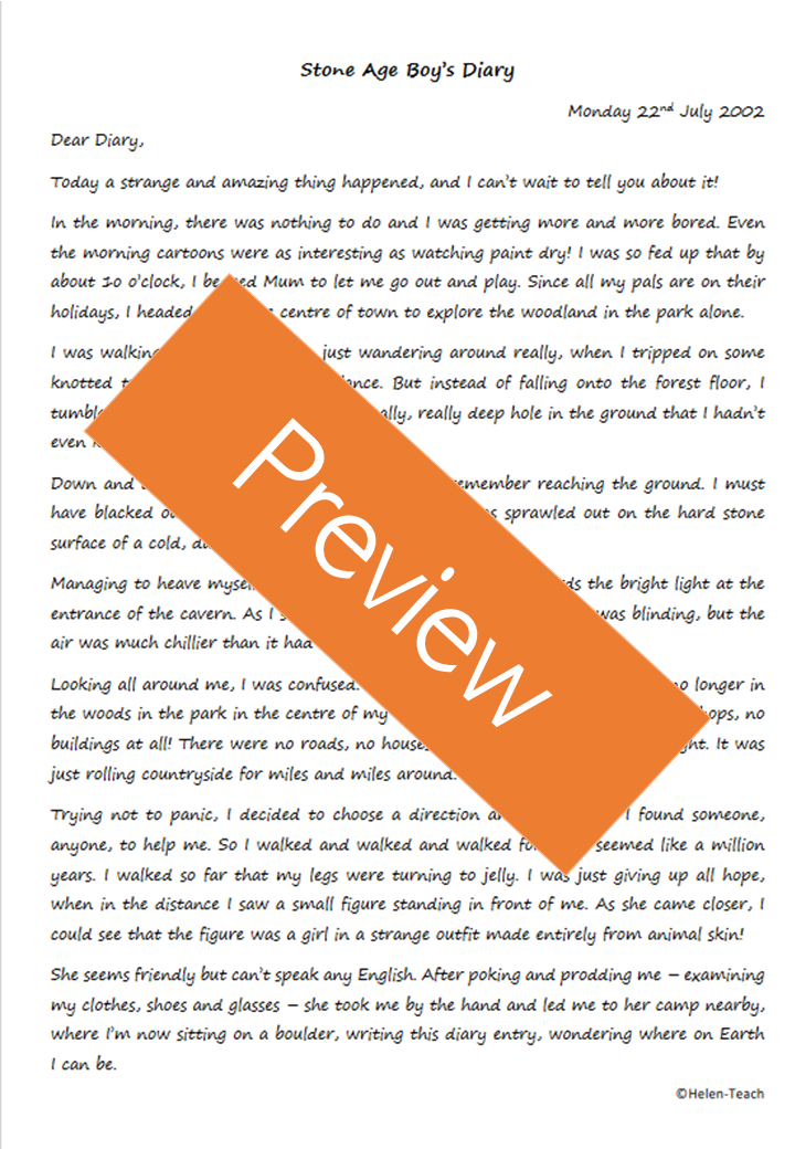 Stone Age Boy Example Diary Text with Feature Identification & Answers ...