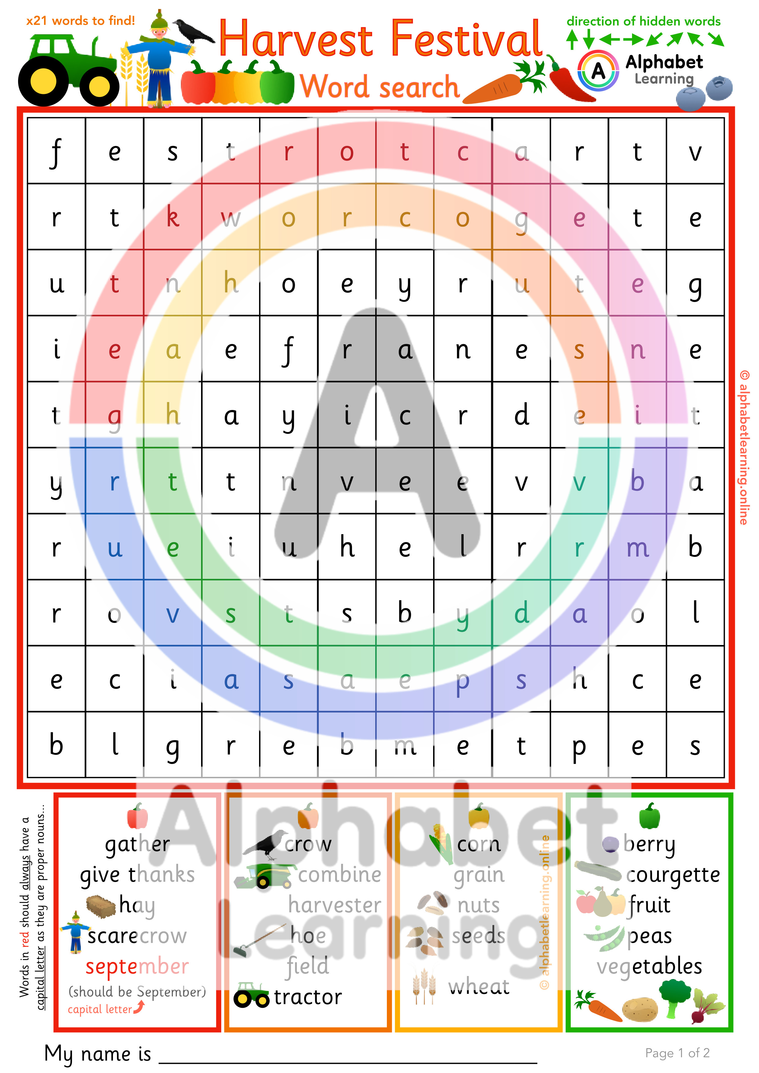 Wordsearch - Harvest Festival, x21 words to find | Teaching Resources