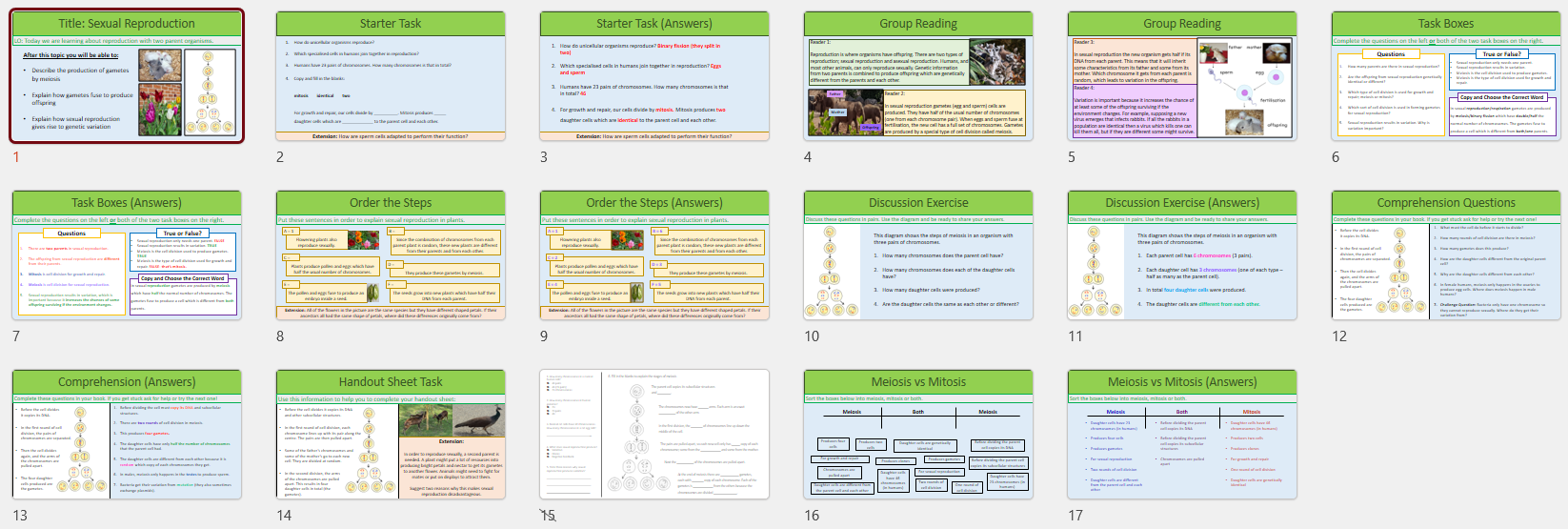 Sexual Reproduction and Meiosis Lesson GCSE Biology | Teaching Resources
