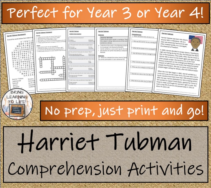 Harriet Tubman Reading Comprehension Activities | Year 3 or Year 4 ...